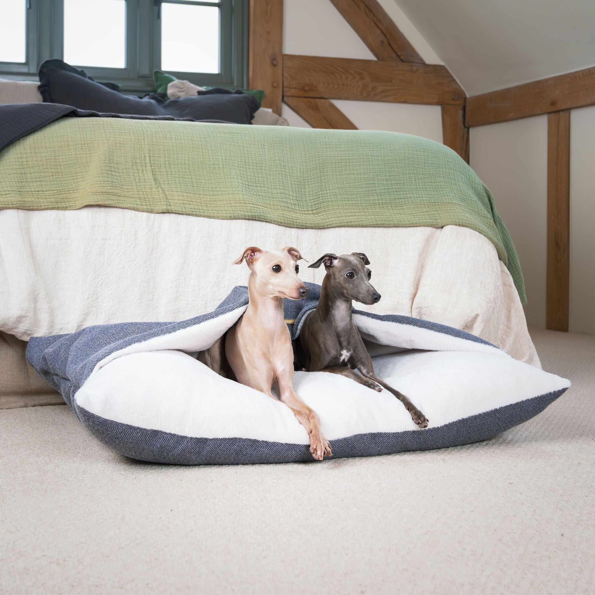 Sleepy Burrows Bed in Oxford Herringbone | Lords & Labradors Luxury Dog ...
