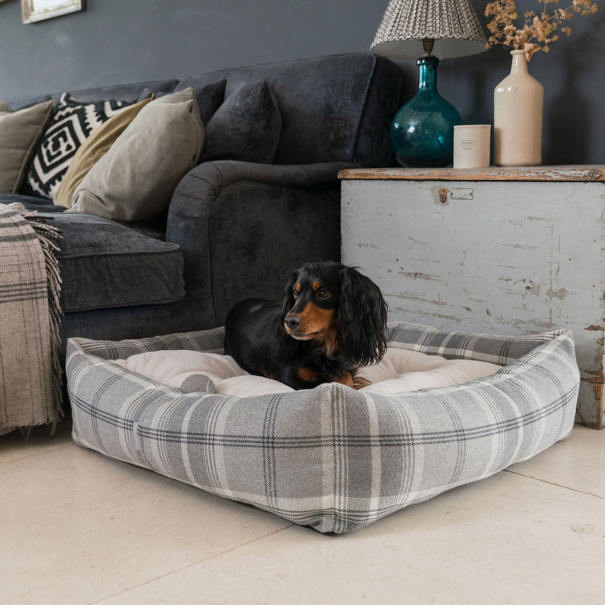 Neutral Tweed Box Bed For Dogs | Lords & Labradors Luxury Dog Beds