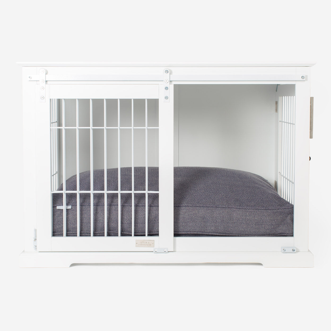 White Wooden Sliding Door Dog Crate | Lords & Labradors Dog Crate